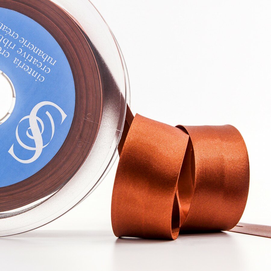 Косая бейка атласная 30 мм, 25 м, цвет 86, корица