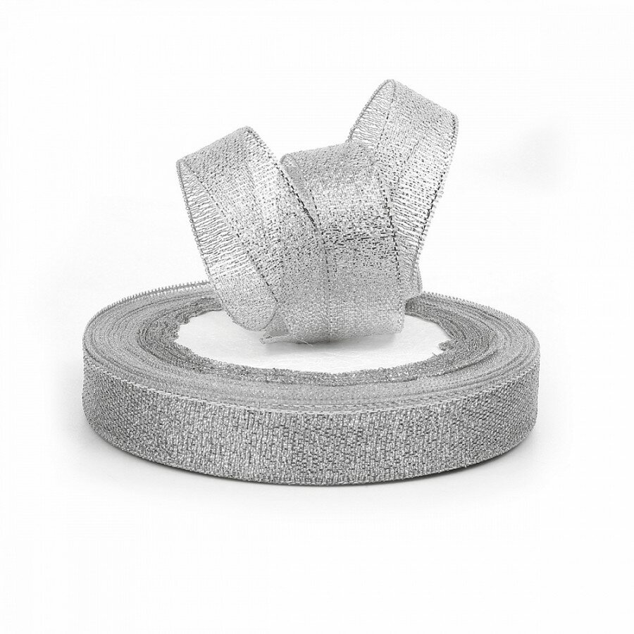 Лента парча 15мм в инд. упаковке цв. серебро Magic4Hobby рол. 22,85м (+-1м)