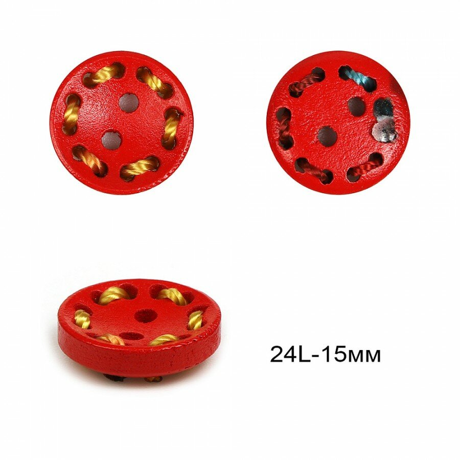 Пуговицы деревянные TBY. M505 цв. красный 24L-15мм, 2 прокола, 50 шт
