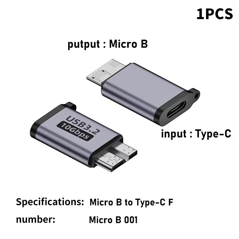 Адаптер Micro B на Type-C USB 3.2 10Gbps, Цвет: type c female