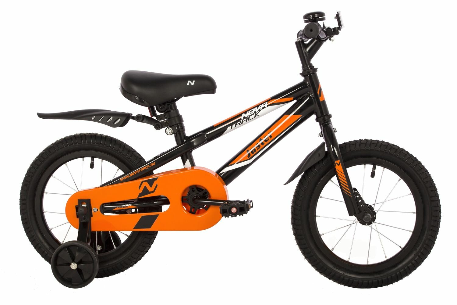 Велосипед Novatrack Juster 14 (2023), стальная рама, на рост 95-110 см, черный