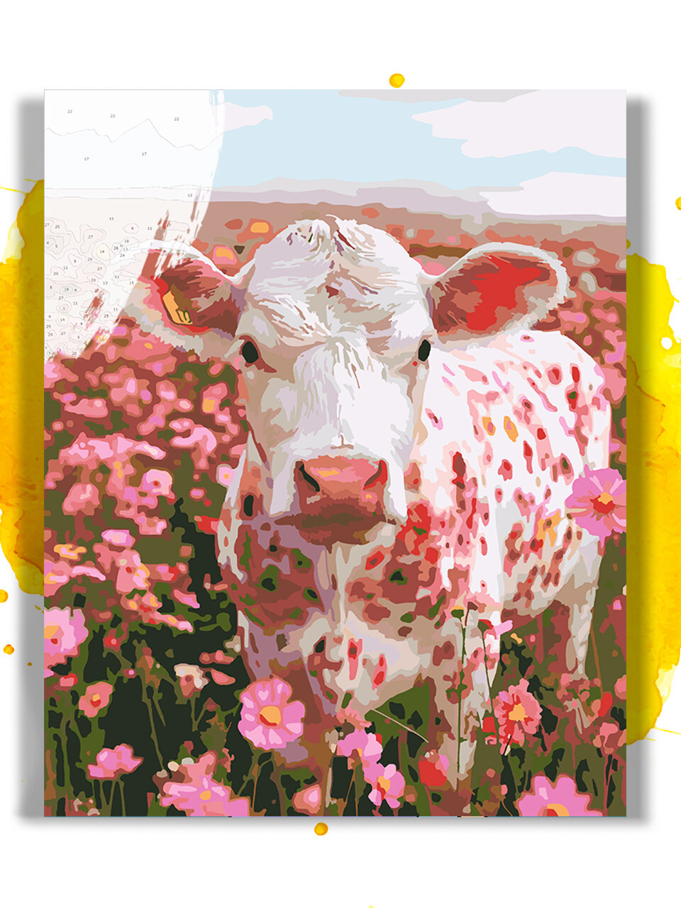 Картина по номерам на холсте Буренка в цветах - 2, 40 х 50 см