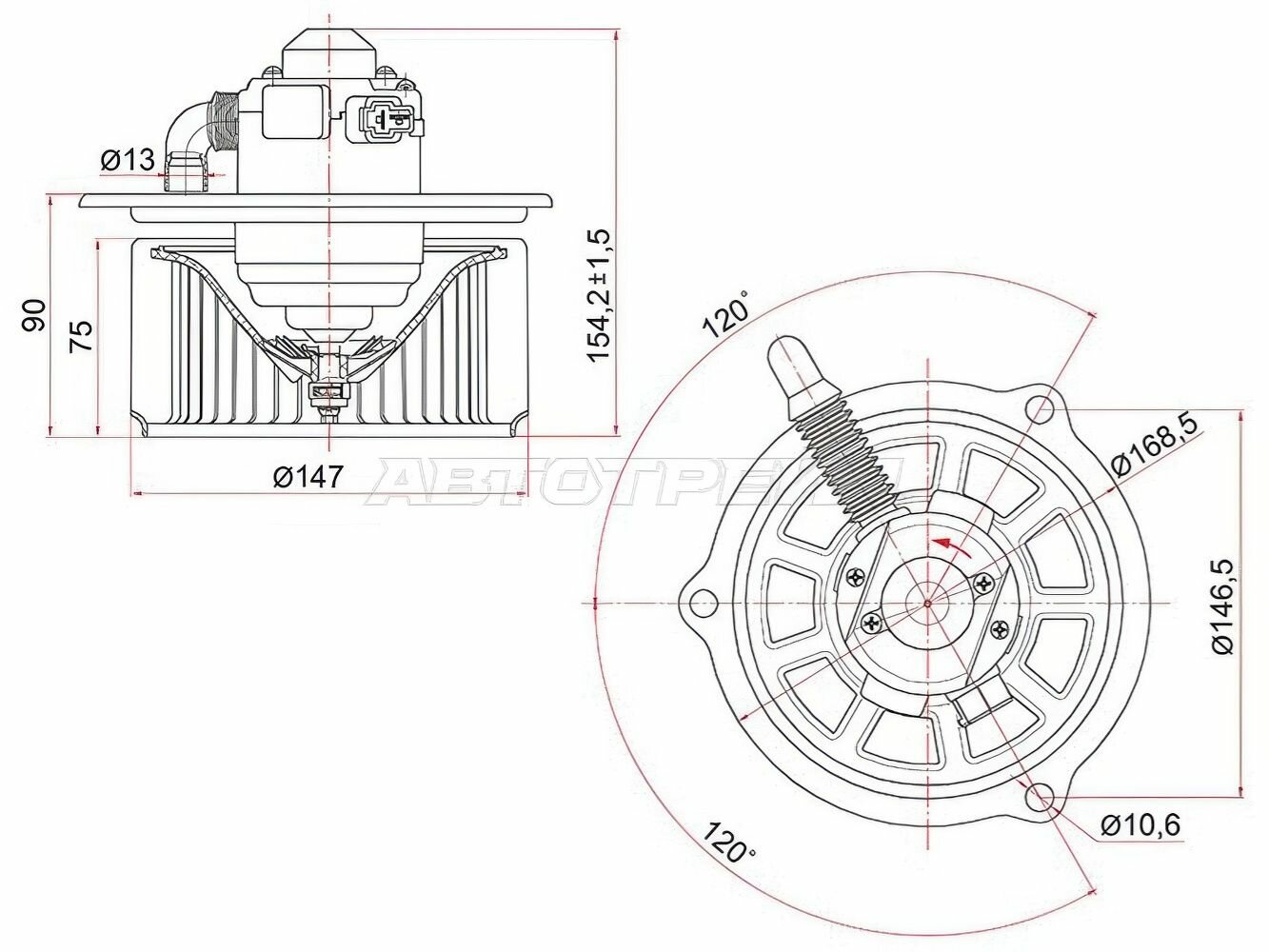 Мотор отопителя салона, печки для Мазда Бонго, Тойота Coaster, Дина, Ленд Крузер арт ST8710490A04 SAT