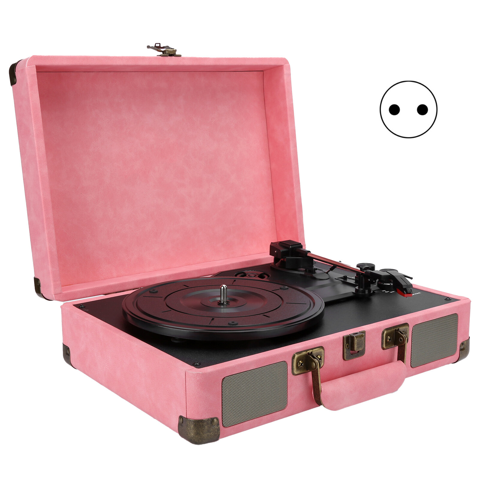 Портативный фонограф с Bluetooth 5.0, проигрыватель виниловых пластинок, 33/45/78 об/мин, 100 240 В, розовый, ЕС