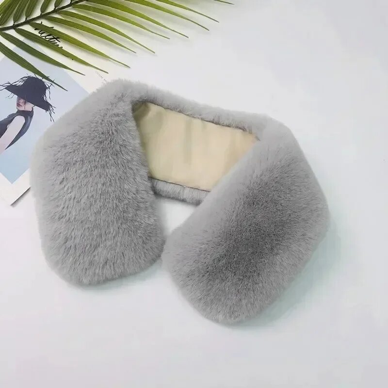 Qearlstar Женщины Факс Мех воротник Шарф 55 * 15 см Роскошные мягкие пальта Капушон Мех Декор Мужчины Детские Мех воротник Оборотки YC3,160,55,1, искусственный мех, полиэстер, светло-серый,10