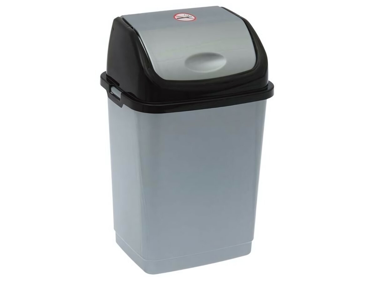 Ведро для мусора 18л 'Камелия', серебристый перламутр, черная крышка, удобное открывание