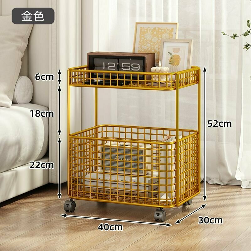Этажерка для дома, на колесах, металл, 40х30х52 см, золотистая