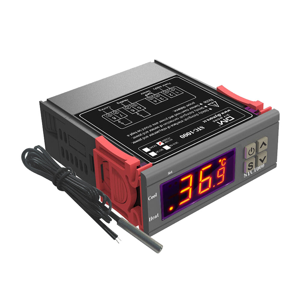 Контроллер температуры STC-1000 цифровой, поддерживающий нагрев, охлаждение, корректировку температуры, с функцией аварийного сигнала, материал корпуса ABS, источник питания AC110-220V 50/60Hz DC12V DC24V, диапазон настройки температуры -50.0~99.9°C,