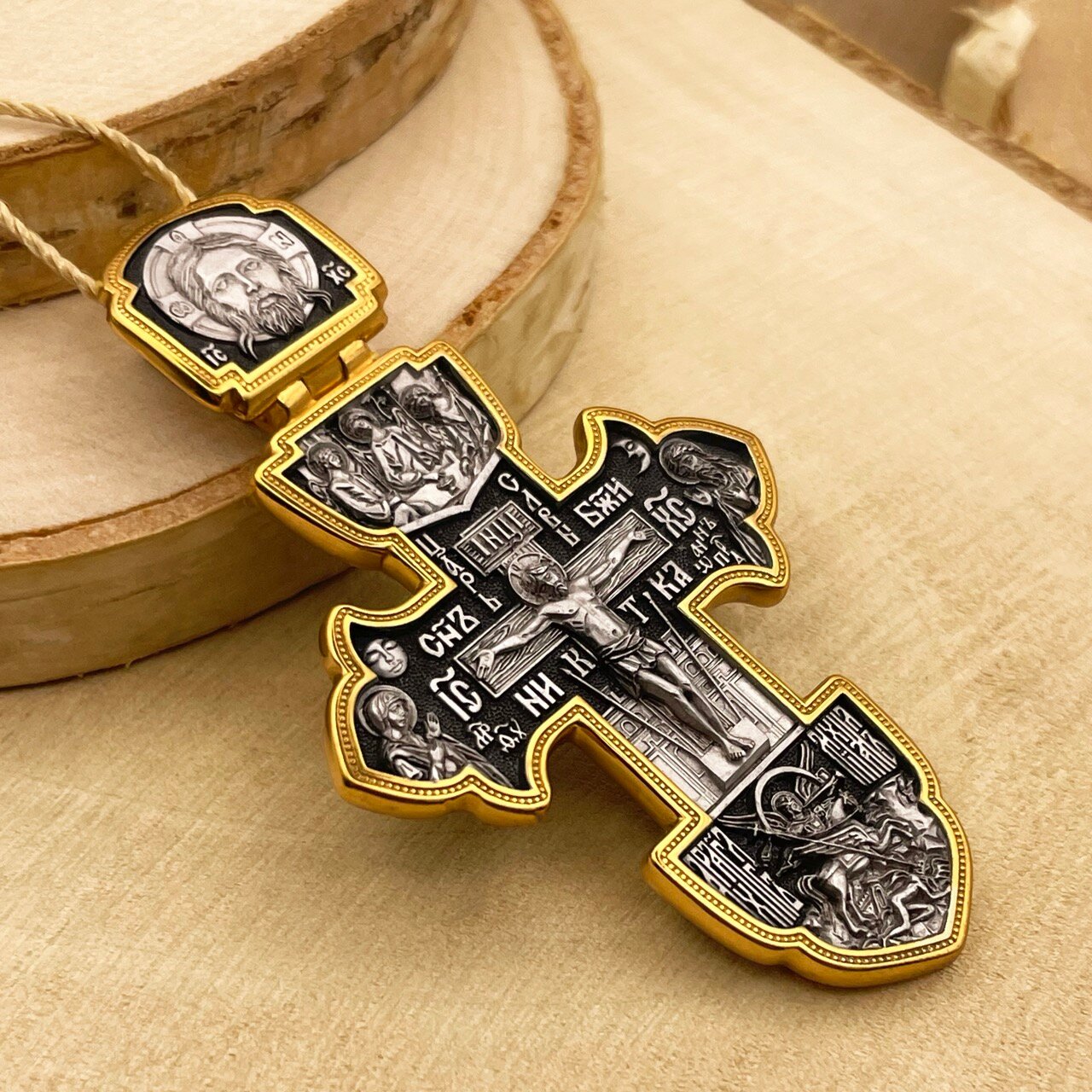 Крестик Русские Мастерские, серебро, 925 проба, оксидирование, золочение, чернение