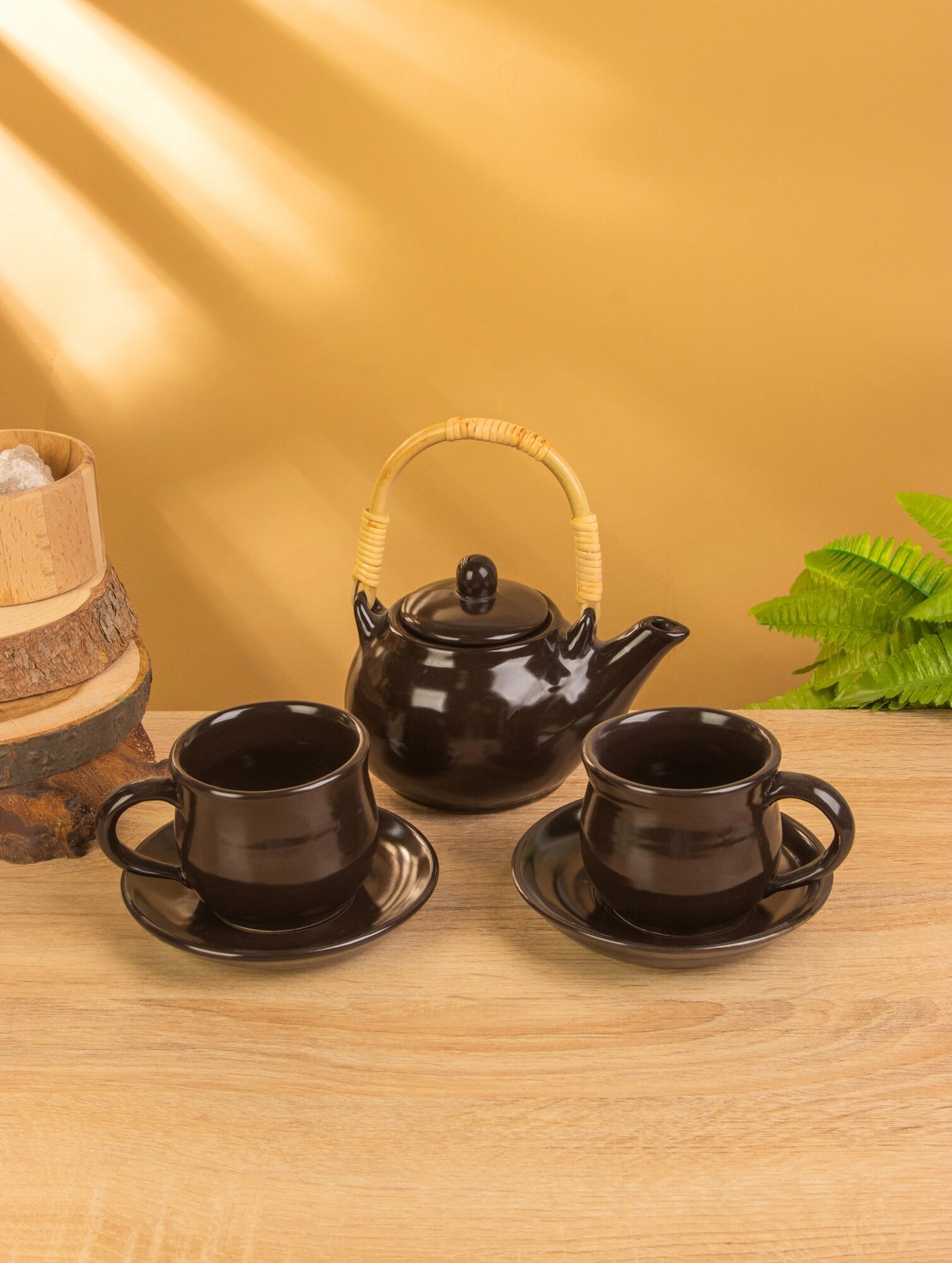 Набор чайный «Камень», чайник, 2 кружки, 27×23×16 см, керамика, чёрный