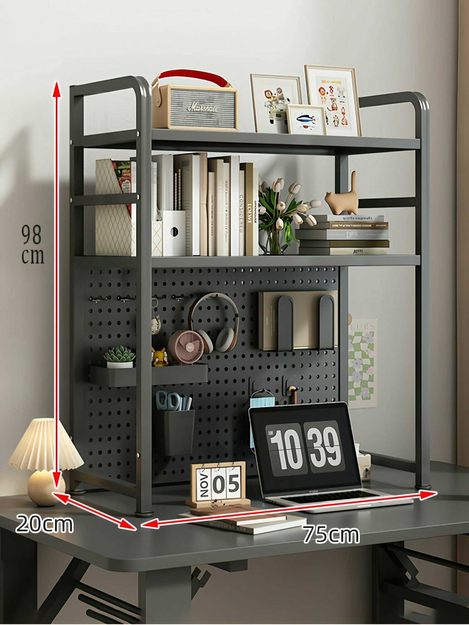 Кронштейн для хранения настольного компьютера, настольный многослойный стеллаж для хранения книжных полок. В подарок: 6-предметный набор для хранения + 12 магнитных кнопок + 3 S-образных крючка.75x20x98