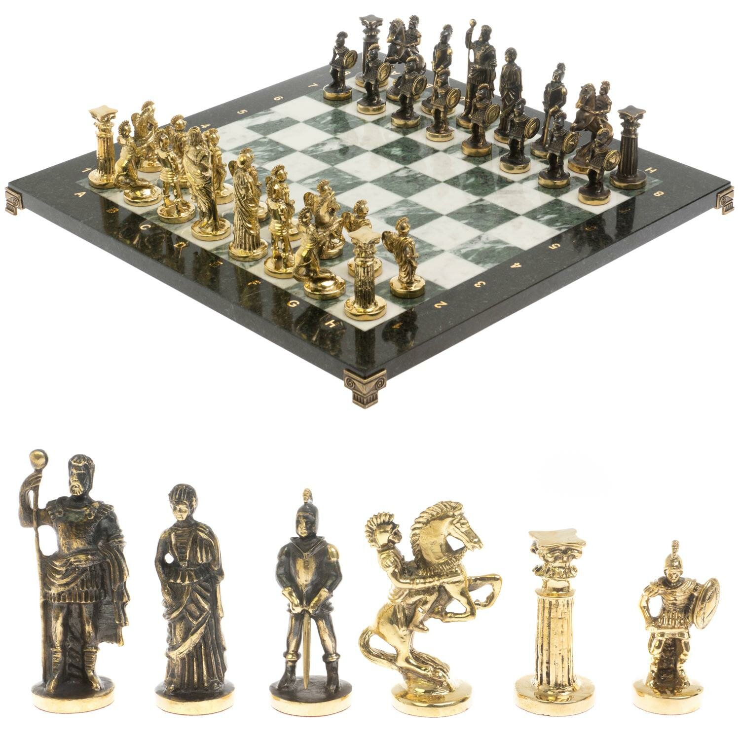 Шахматы "Римские" бронза доска 44х44 см шабровский змеевик 129662