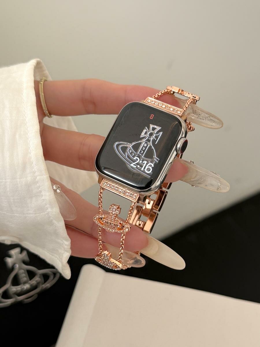 Металлический Ремешок Для Часов С Ромбовидным Узором Saturn, Подходит Для Apple Watch 10-42мм, IWatch 41мм 40мм 38мм