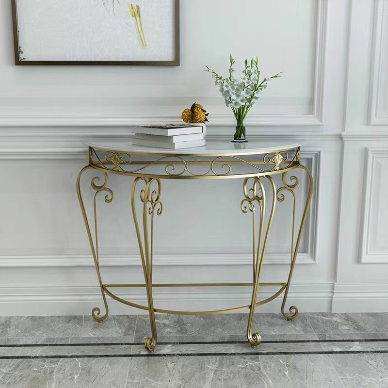 Консольный столик, полукруглая, для дома, металлический каркас, с зеркалом, золотой
