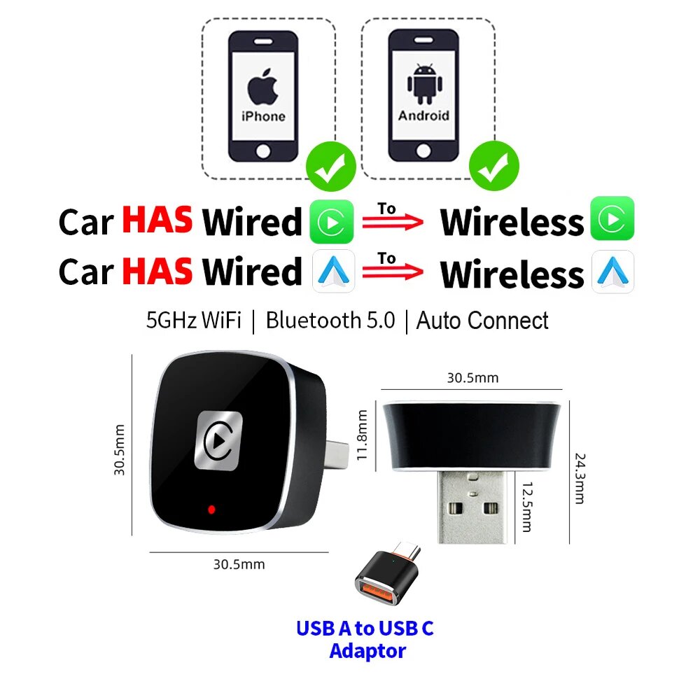 EKIY EC14 Mini Carplay Android Auto Проводной к беспроводному автомобильному адаптеру для воспроизведения Smart Ai Box Bluetooth WiFi Spotify Connect EC14