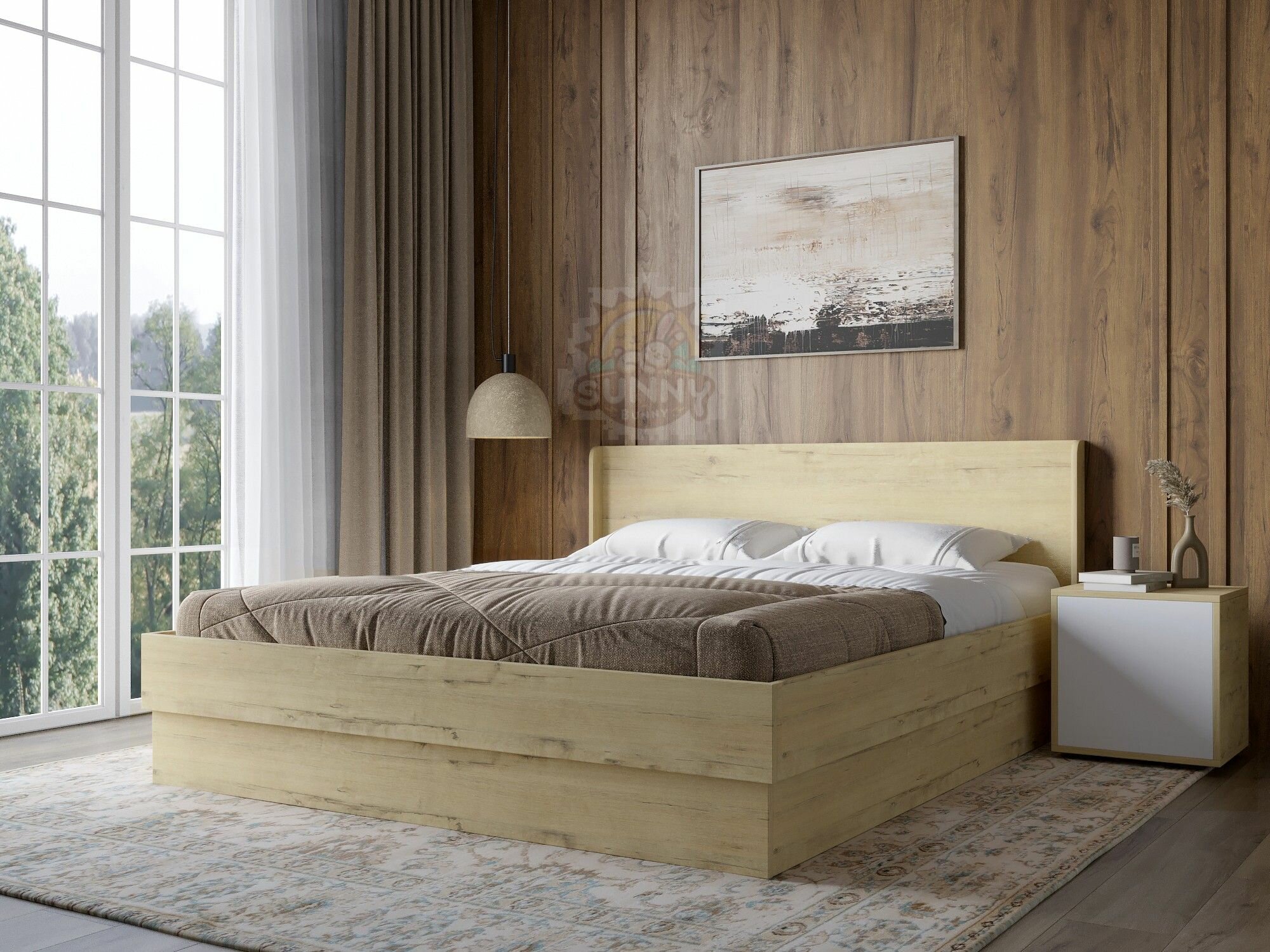 Двуспальная кровать Sicilia 140х200 см, с подъемным механизмом, с тумбой, (матрас-sleep FLEX S), ЛДСП (Бунратти)