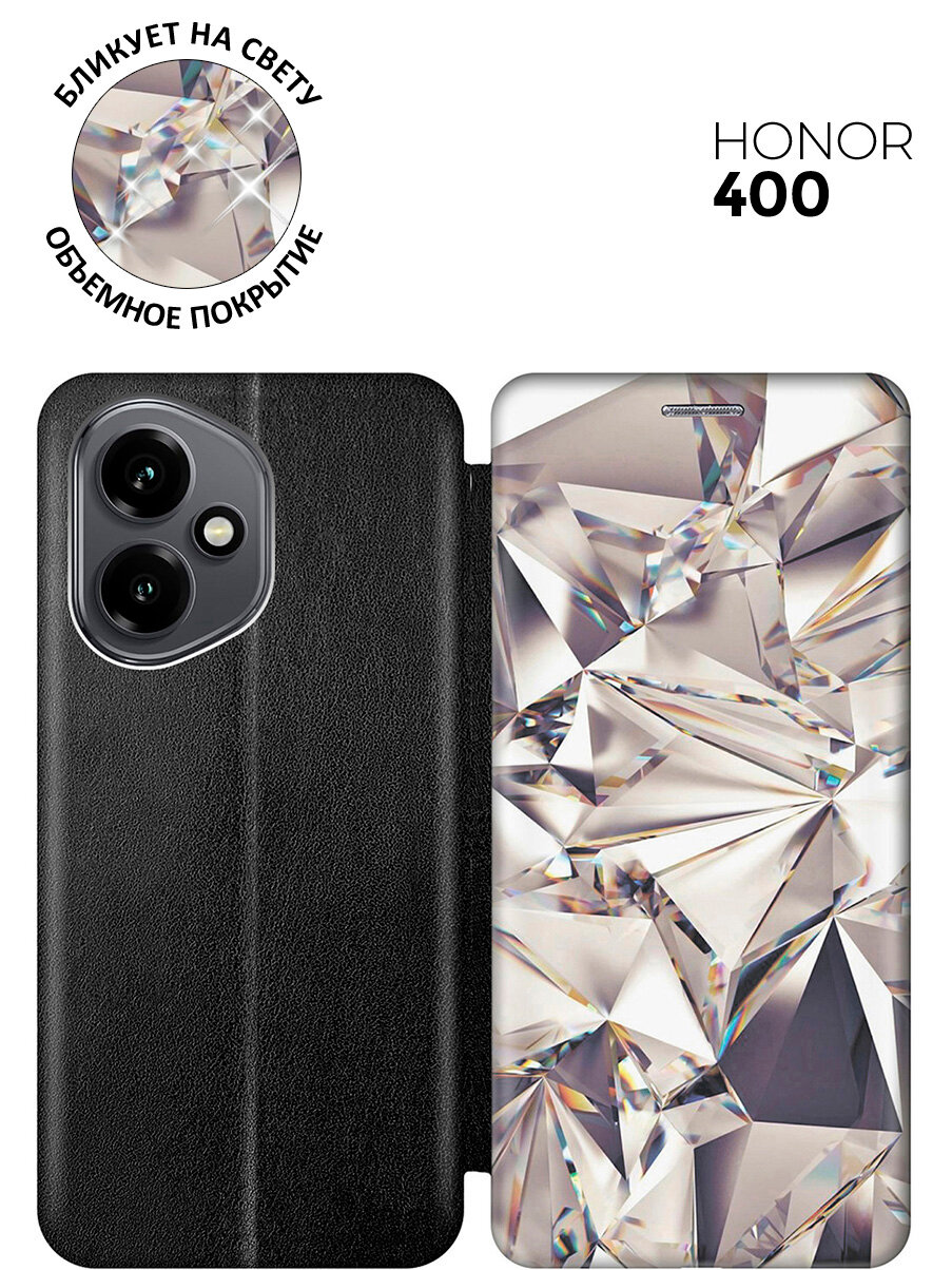 Чехол-книжка на Honor 400 с принтом "Алмазные грани" черный