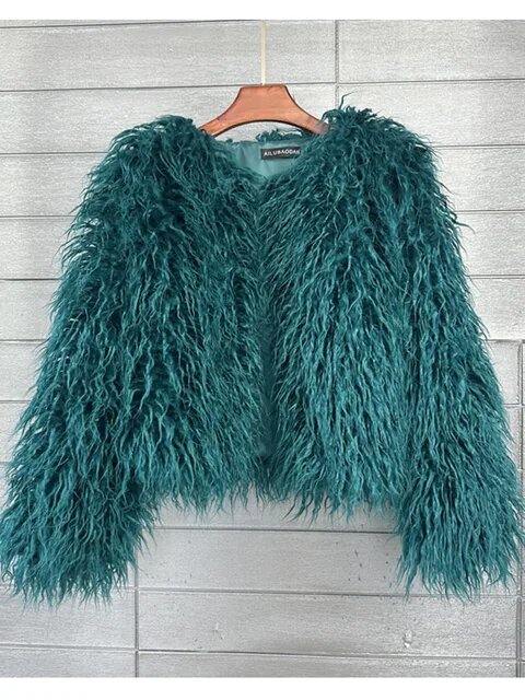 Монгольский мех, меховая шуба из искусственного меха, женская шуба, осенне-зимняя, розовая, белая, мохнатая куртка из искусственного меха, топы, праздничная одежда