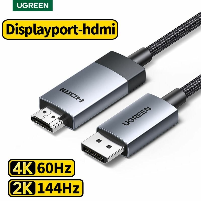 Ugreen Видеокабель DisplayPort/HDMI, 2 м, черный