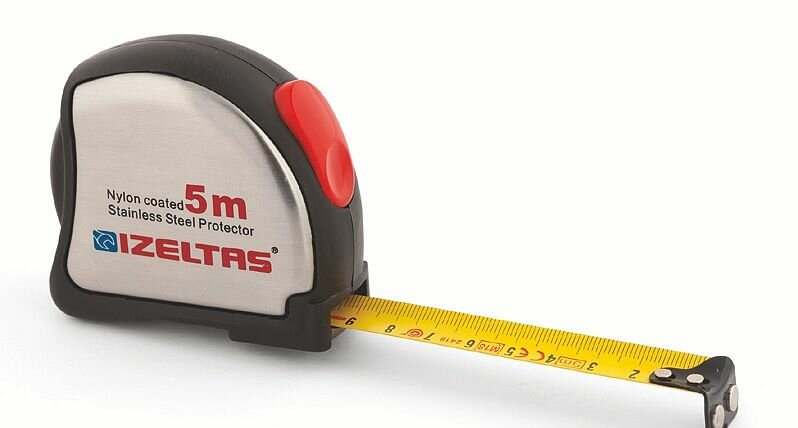 Рулетка измерительная, прорезиненный хромированный корпус с поясным зажимом 5м, IZELTAS, 0588150015, 14000000055