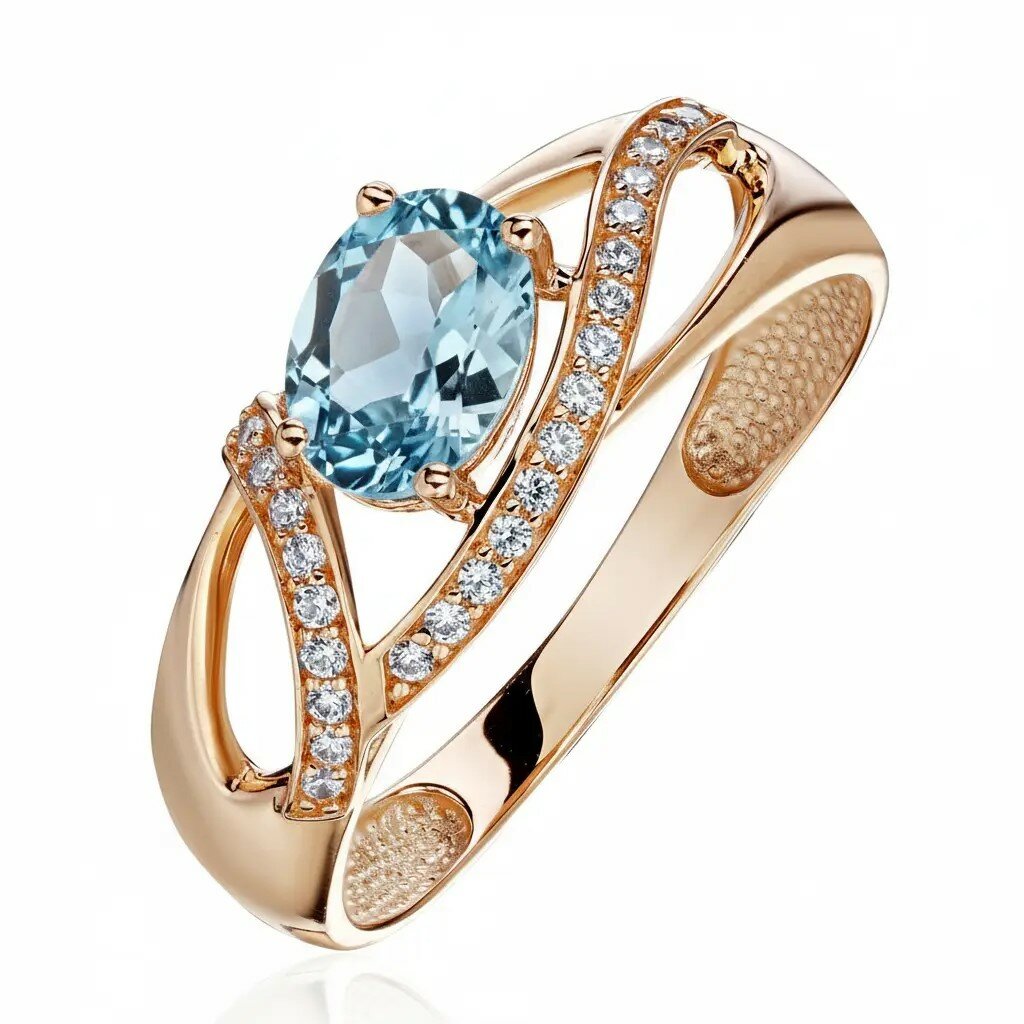 Кольцо, красное золото, 585 проба, топаз, фианит