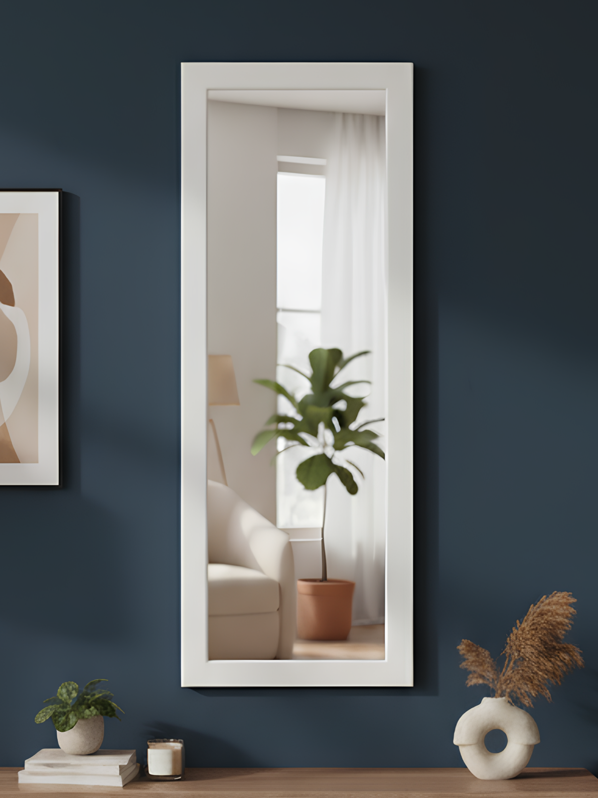 Зеркало настенное в прихожую прямоугольное с рамой Магия классики МДФ 112х38,5 см белый