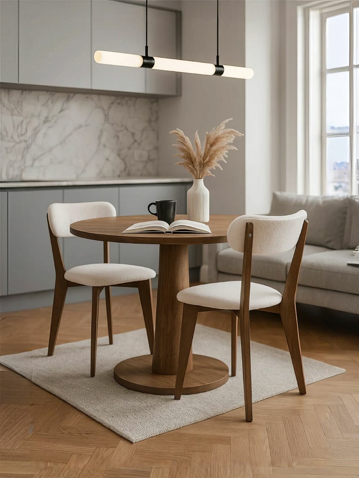 Стулья для кухни 2 шт, комплект обеденных стульев, деревянные со спинкой мягкие, Букле, Белый