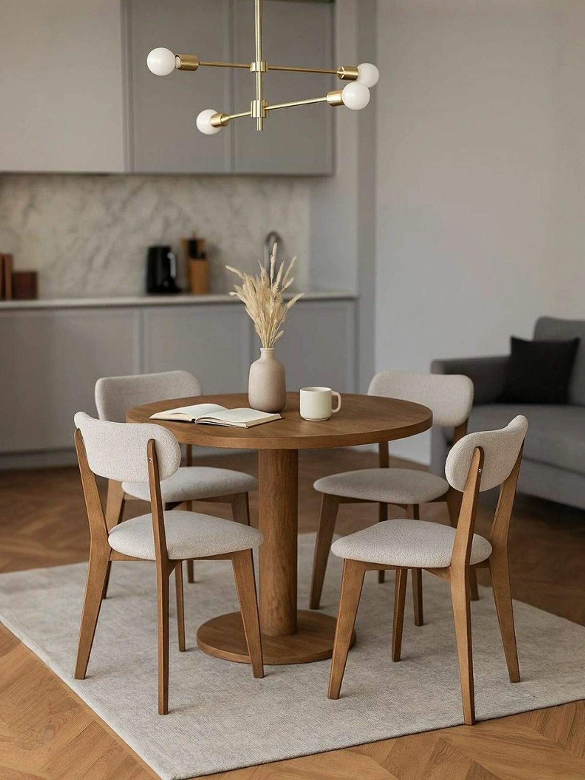 Стулья для кухни 4шт, комплект обеденных стульев, деревянные со спинкой мягкие, Букле, Бежевый