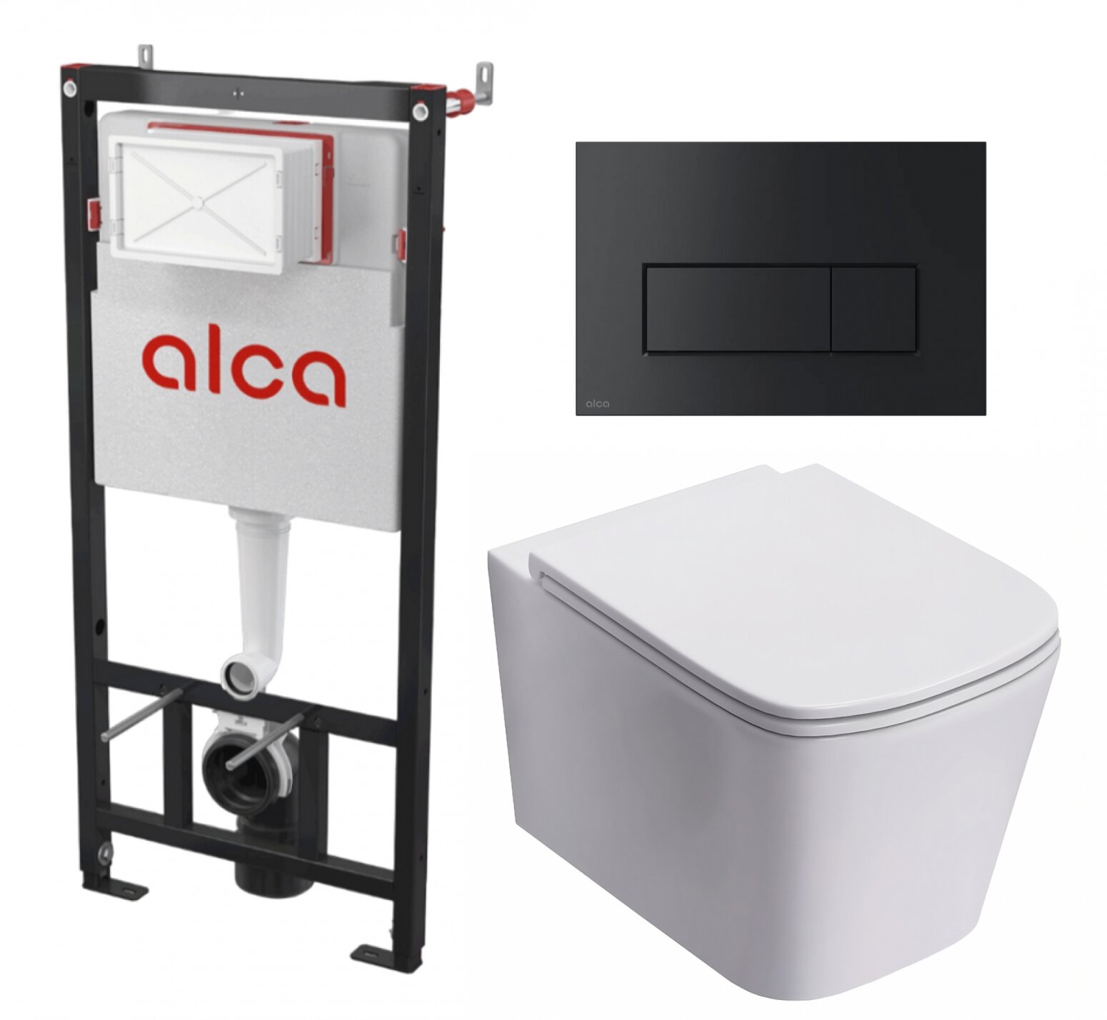 Комплект 3 в 1 инсталляция AlcaPlast + Унитаз подвесной Lorne Lambro LN5007504 + кнопка черная