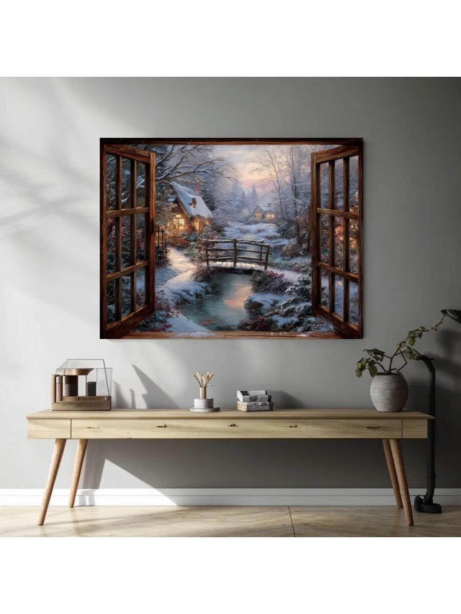 Картина горизонтальная Вид из окна, зимняя природа, 50*70 см