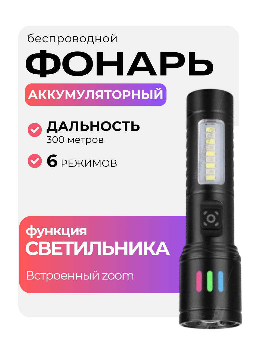 Мощный фонарик аккумуляторный кемпинговый ручной фонарь с диодом PM10-TG + SMD