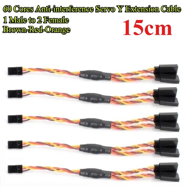 Комплект из 5 предметов, удлинительный кабель Y-типа для сервоприводов с защитой от помех длиной 15 см/20 см/30 см/100 см, 30/60 жил, подходит для сервоприводов Futaba и JR, вертолетов, автомобильных запчастей, игрушек.