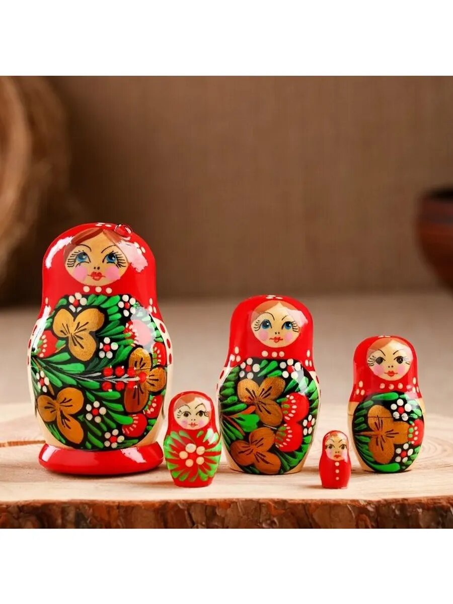 Матрёшка «Божья коровка», красный платок, 5 кукольная, 9-11