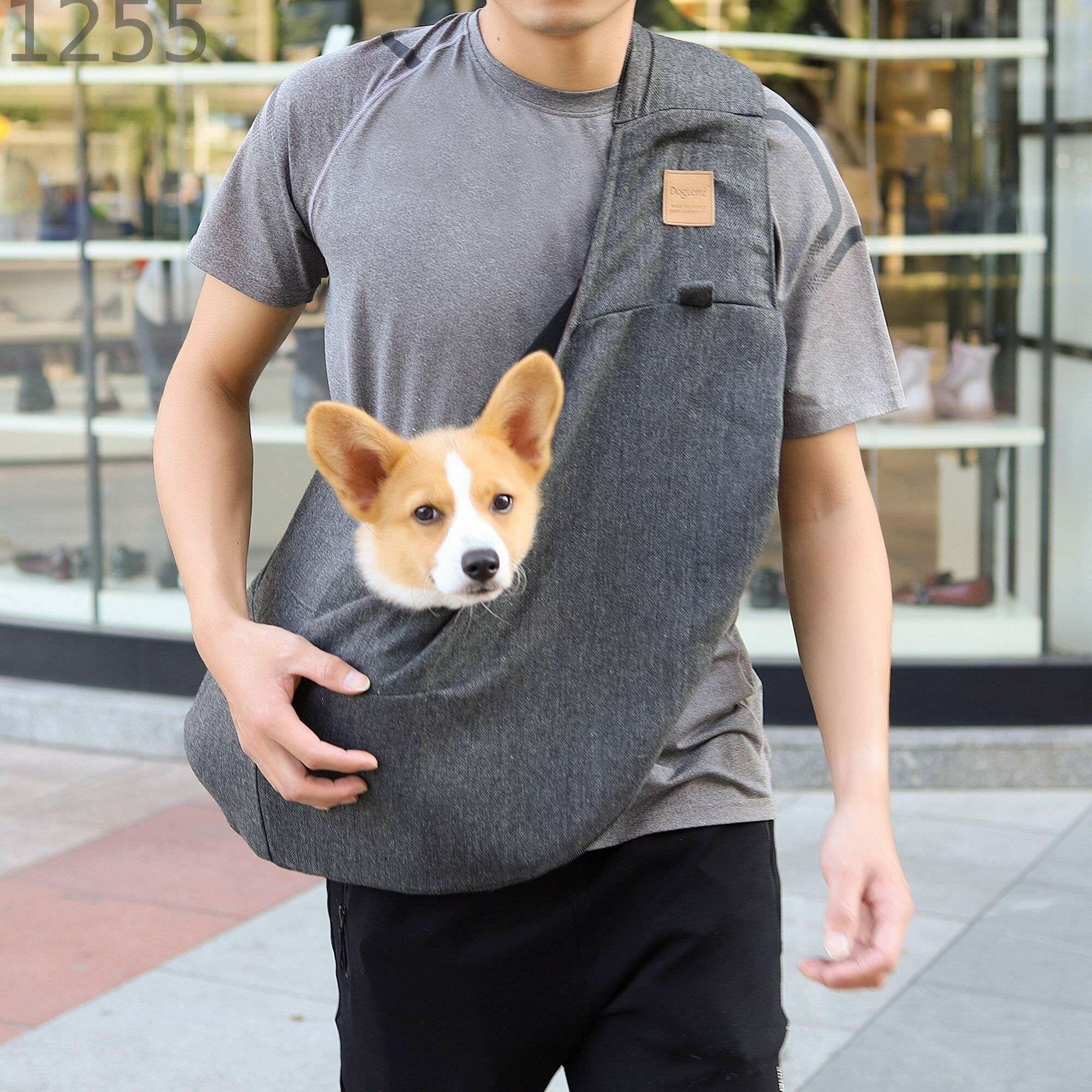 Слинг сумка переноска для кошек и собак малых пород Doglemi темно-серая, до 10кг / Шпицельшоп11