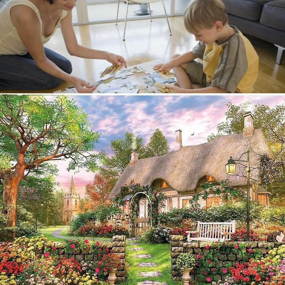 Пазл Английский коттедж из 1000 деталей, мозговая игра, 75х50 см