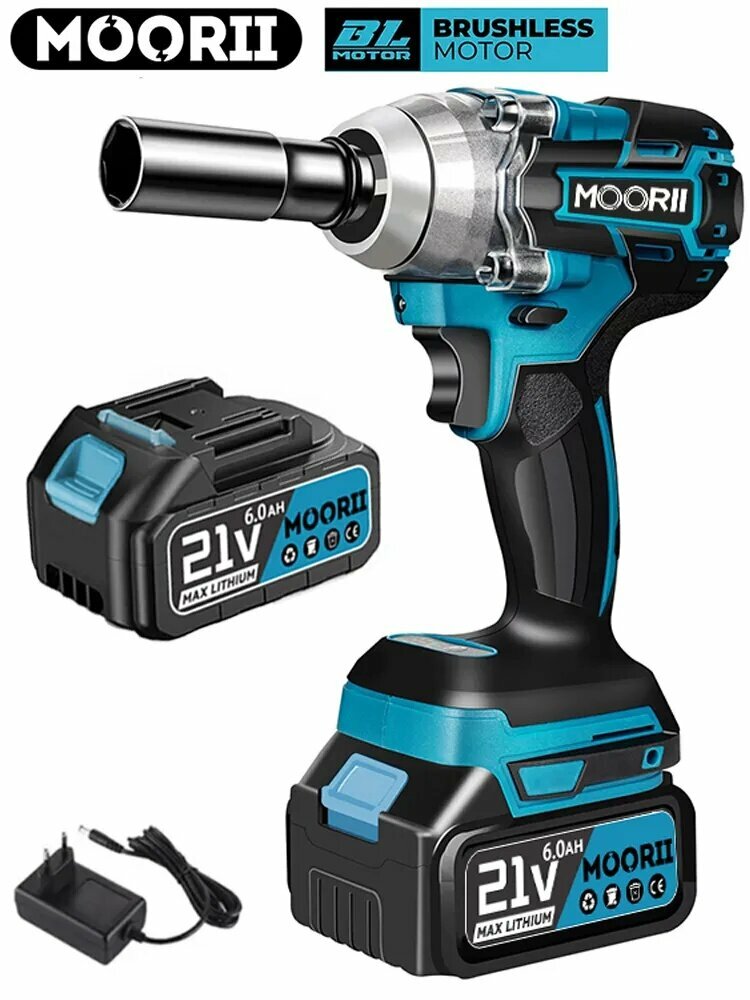 Ударный гайковерт MOORII, бесщеточный, аккумуляторный, 1/2 дюйма, 21 в, 1 АКБ 6,0 Ач