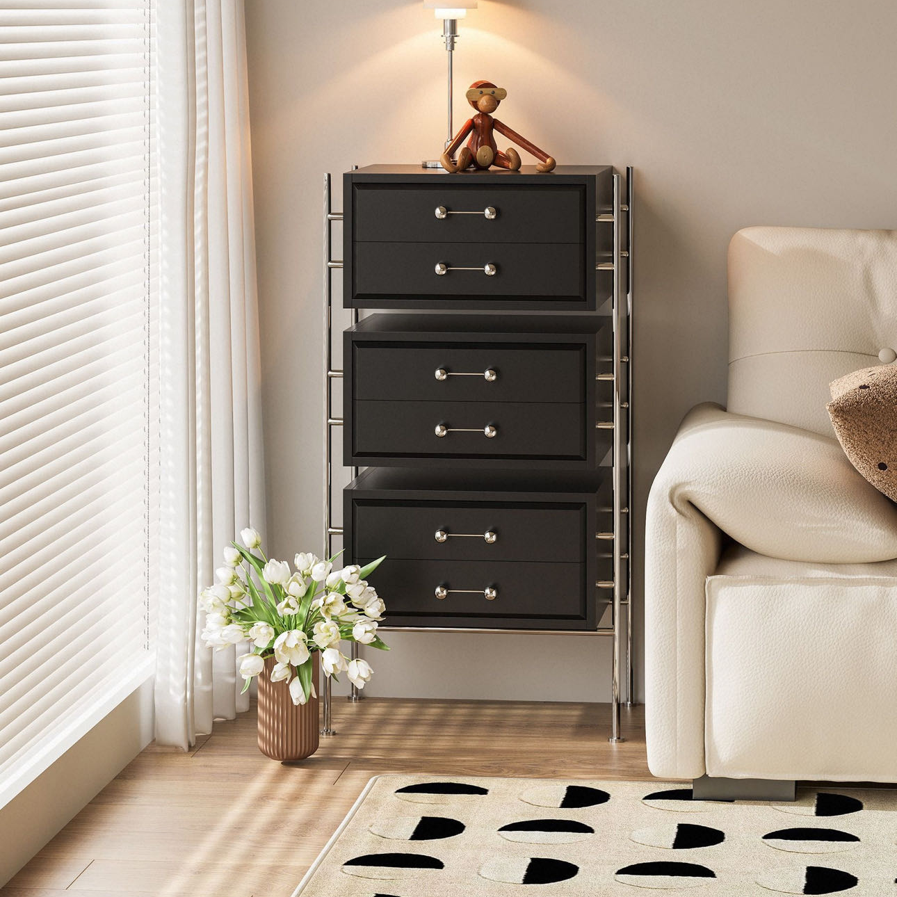 Интерьерный высокий комод с металлическим основанием Colombier (черный)