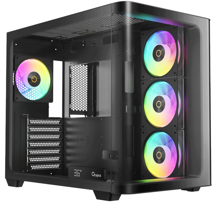 Корпус Ocypus Iota C70 BK Curve ARGB Digital, ATX, Type-C*1, USB3.0*2, REAR 1x120mm ARGB, MB SIDE 3x120mm ARGB
