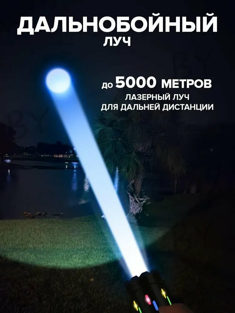 Фонарь ручной, ручной аккумуляторный фонарь с лазерным диодом для рыбалки, охоты и туризма — фото 1