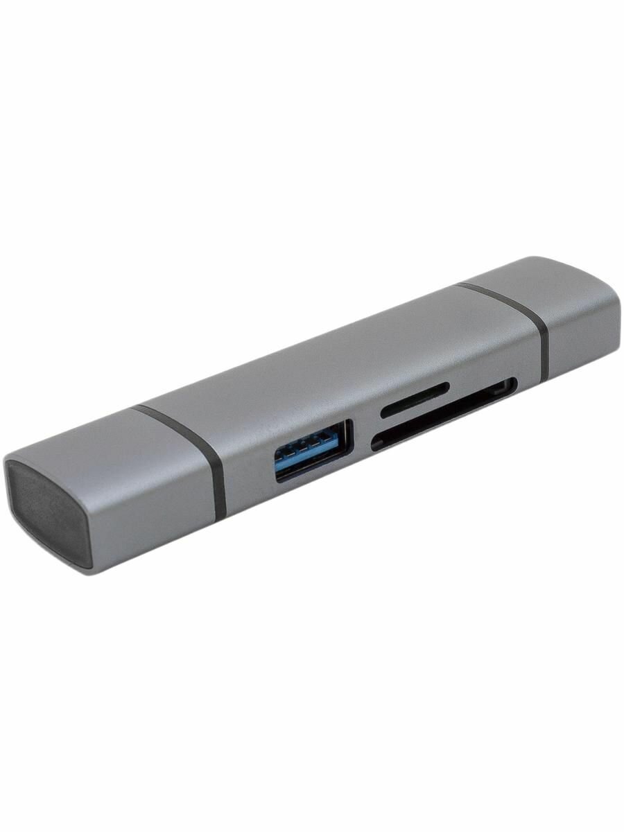 Bion Кард ридер USB Type-C/USB 3.0 (2 в 1), microSD/T-Flash/SD/SDHC/SDXC, доп. выход USB 3.0 хаб, поддержка OTG, алюминиевый корпус BXP-CR-USB3-AC-01
