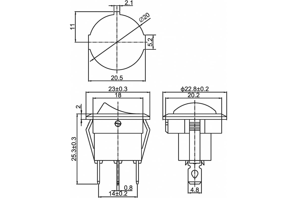 Набор Выключатель Rexant клавишный круглый ON-OFF синий, подсветка 250В 6А 3с {36-2571} (2 шт)