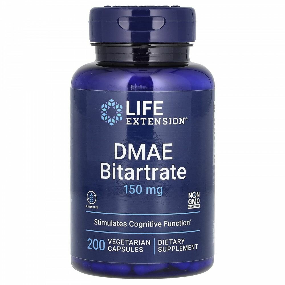 Life Extension дмае Bitartrate 150 мг, 200 вегетарианских капсул