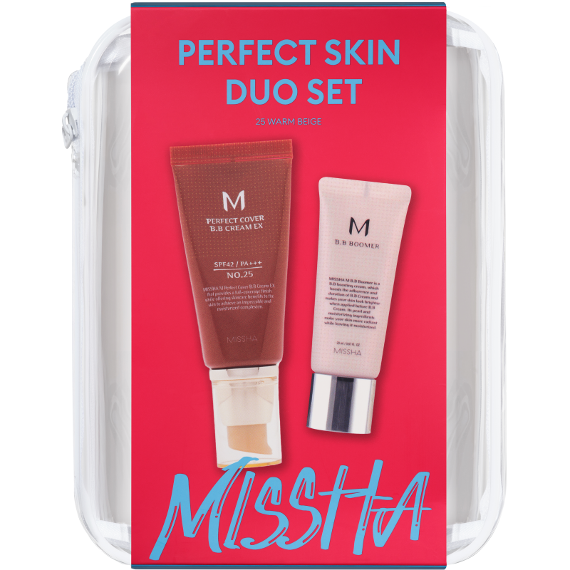 Набор Missha Perfect Skin : Тональный BB крем "Идеальное покрытие" Missha M Perfect Cover BB Cream EX SPF42/PA тон 25, 50 мл, 1 шт; Праймер для лица "Жемчужное сияние" Missha M BB Boomer, 20 мл, 1 шт