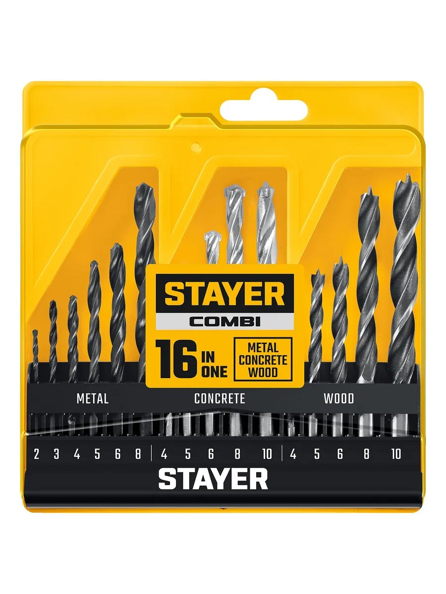 STAYER Combi 16 предметов, набор комбинированных сверл