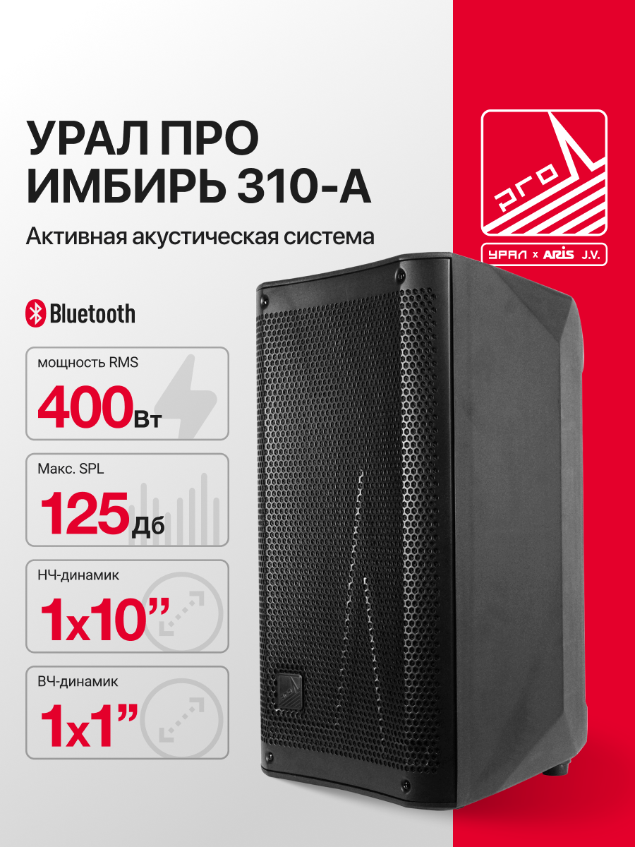 Акустическая система Урал "Имбирь 310-А", 2 полосы, активный, Bluetooth, черная