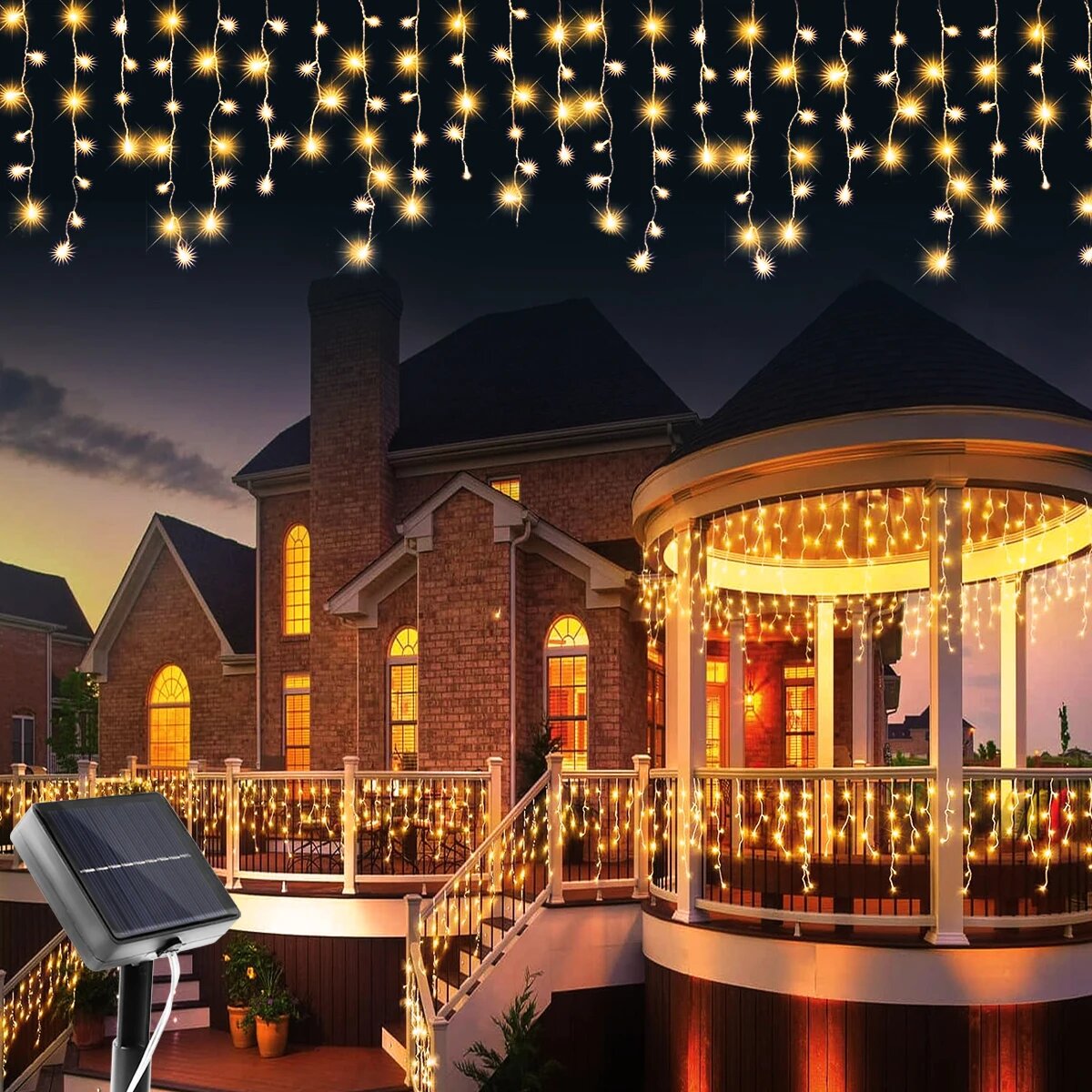 Солнечные светодиодные гирлянды RTONTR "Ледяные кристаллы" Warm White, 7.5M 162LEDS