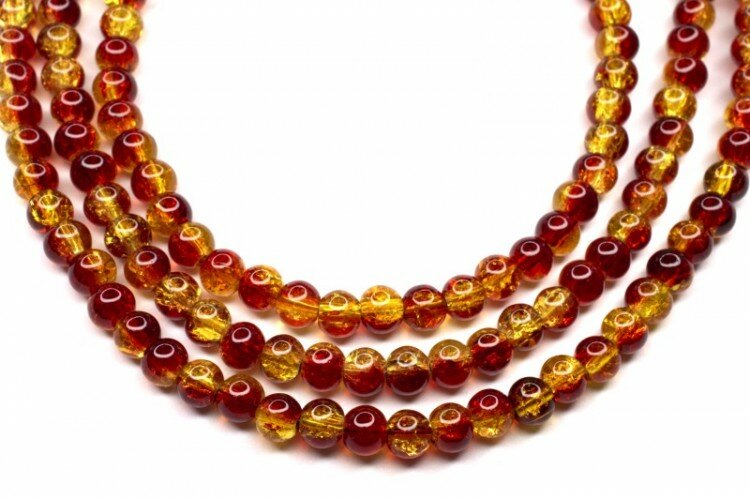 Бусина круглая с эффектом кракле, диаметр 4мм, отверстие 1мм, цвет красный/желтый, 550-026, 20шт