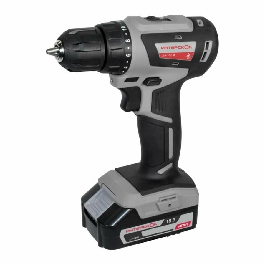 Аккумуляторная дрель-шуруповерт бесщеточный ИНТЕРСКОЛ минимакс ДА-10/18В Li-ion 2х1,5Ач в кейсе