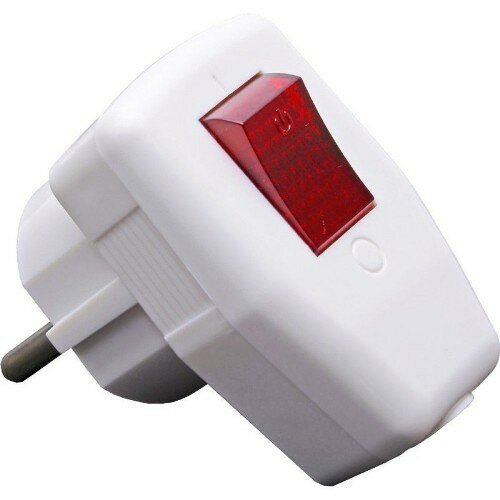 Выключатель-вилка S22 угловая с заземлением для кабеля Stekker PPG16-43-202 ВКЛ/выкл 220в 16А 3.5кВт - белый подсветка