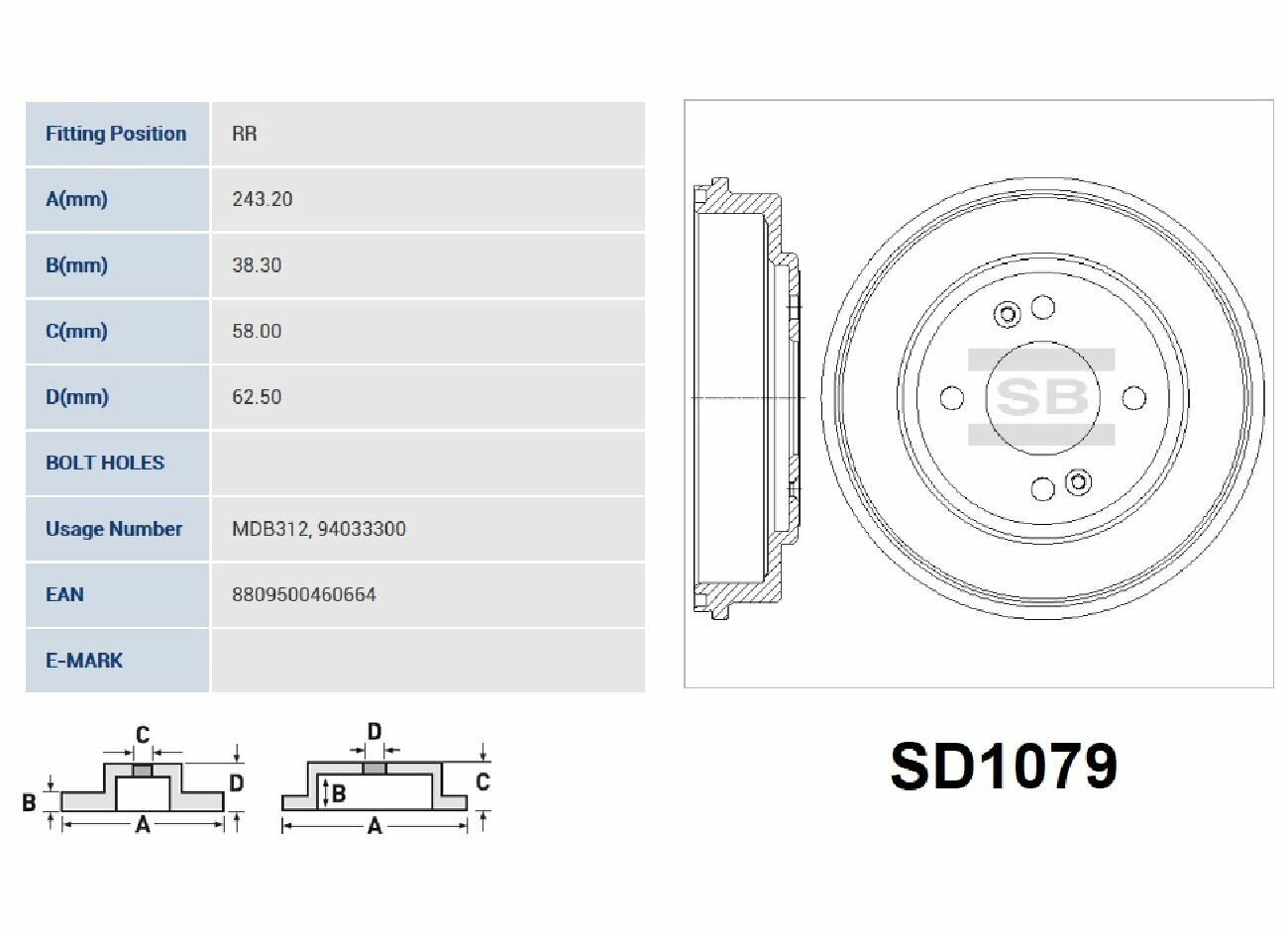 Тормозной барабан SANGSIN Brake SD1079, для легковых автомобилей